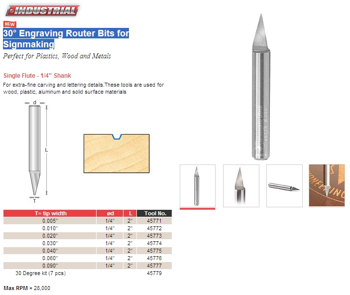 Amana 45771 0.005" TIP 30° ENGRAVING BIT