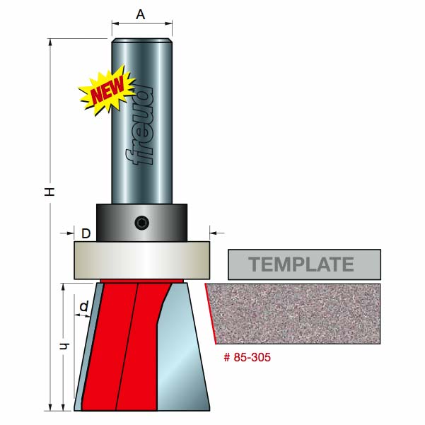 Freud 85-305 10-Degree X 1" Height Dovetail Repair Router Bit (1/2" Shank)